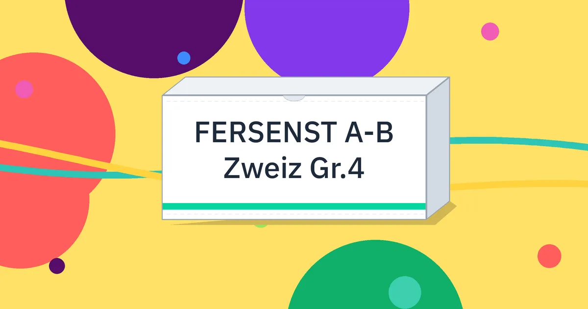 Symbolbild: Packung mit der Aufschrift FERSENST A-B Zweiz Gr.4 (PZN 01737731) – Verfügbarkeit und Bezug in Apotheken in Frankfurt am Main