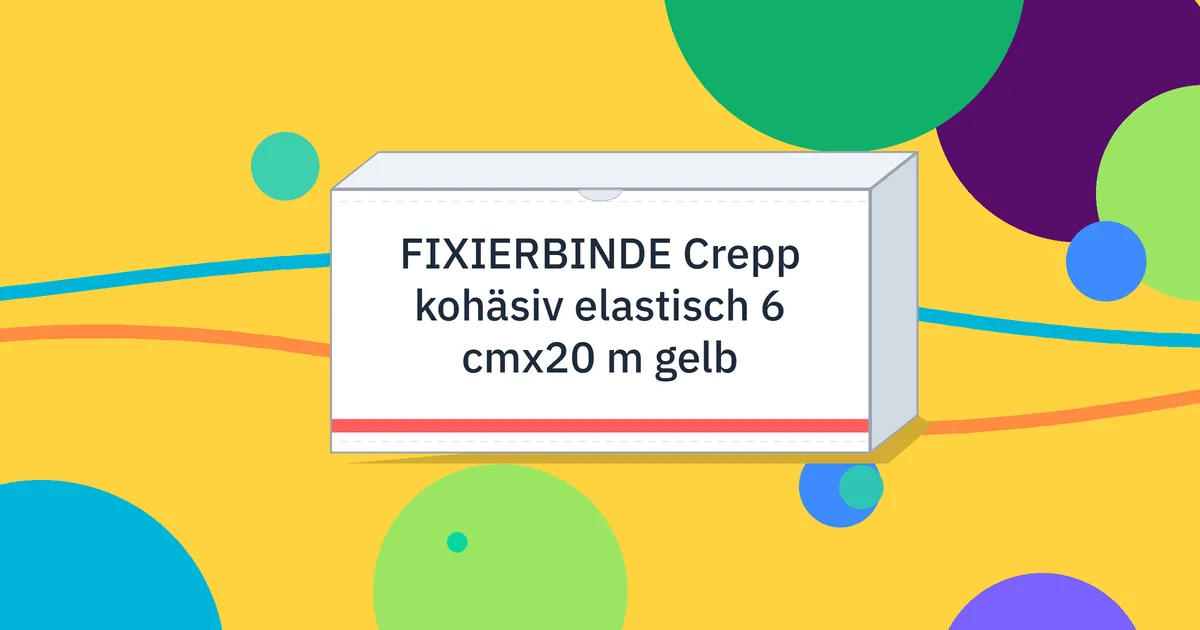 Symbolbild: Packung mit der Aufschrift FIXIERBINDE Crepp kohäsiv elastisch 6 cmx20 m gelb (PZN 11859441) – Verfügbarkeit und Bezug in Apotheken in Frankfurt am Main