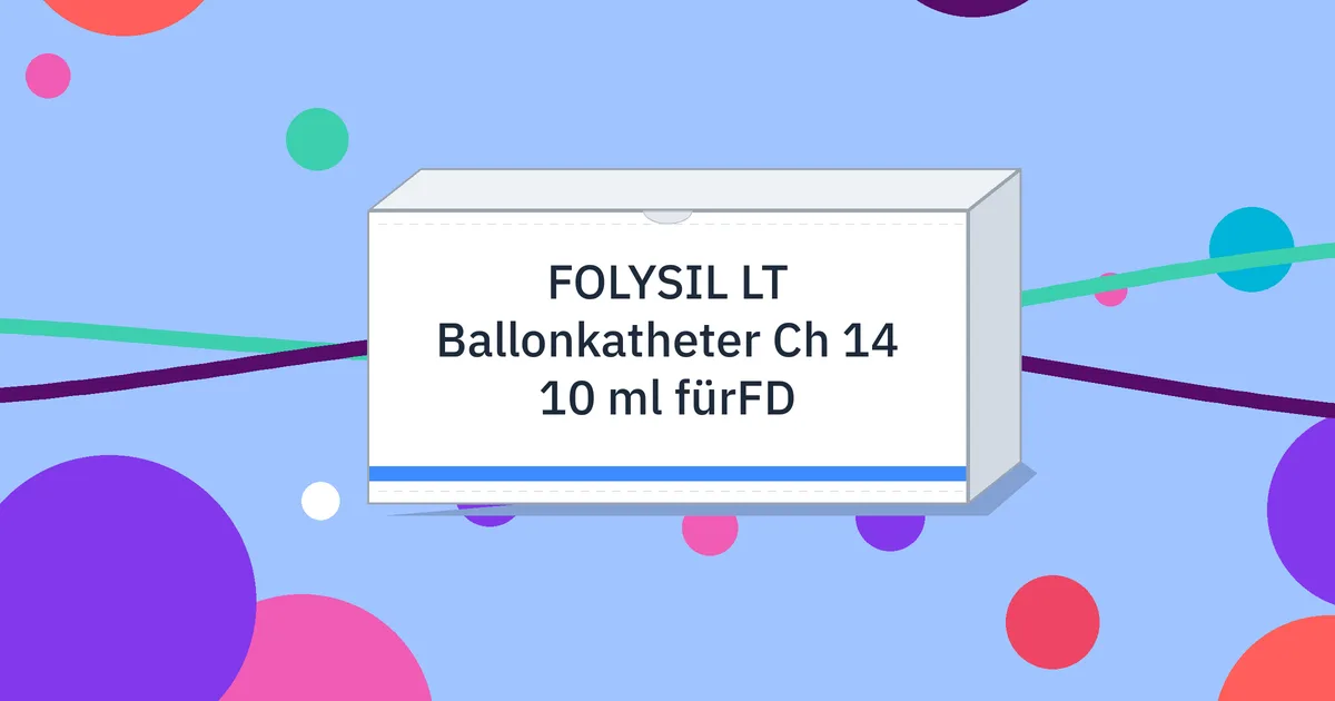 Symbolbild: Packung mit der Aufschrift FOLYSIL LT Ballonkatheter Ch 14 10 ml fürFD (PZN 16514103) – Verfügbarkeit und Bezug in Apotheken in Frankfurt am Main