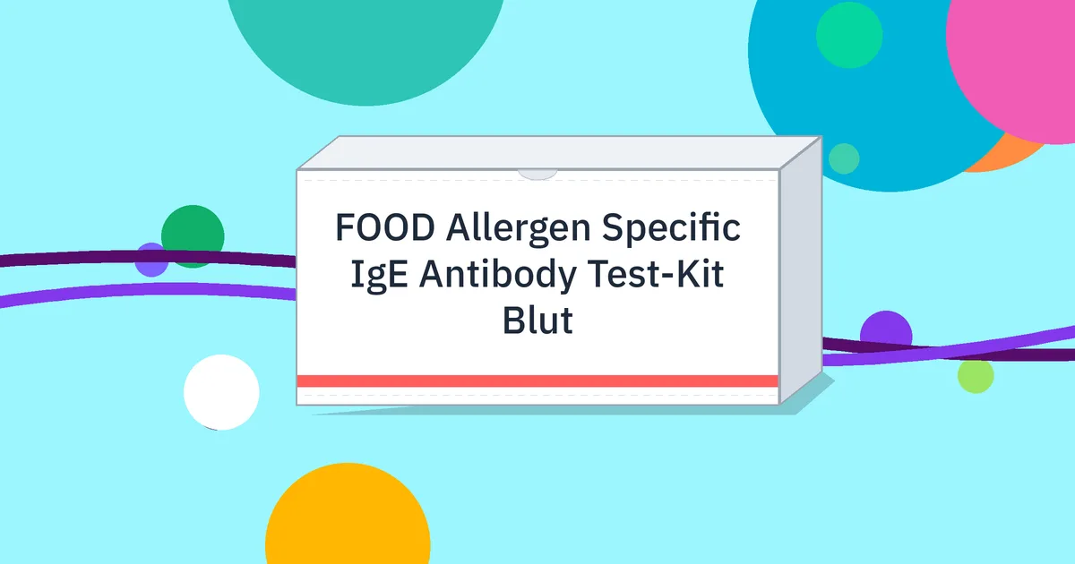 Symbolbild: Packung mit der Aufschrift FOOD Allergen Specific IgE Antibody Test-Kit Blut (PZN 19192261) – Verfügbarkeit und Bezug in Apotheken in Frankfurt am Main