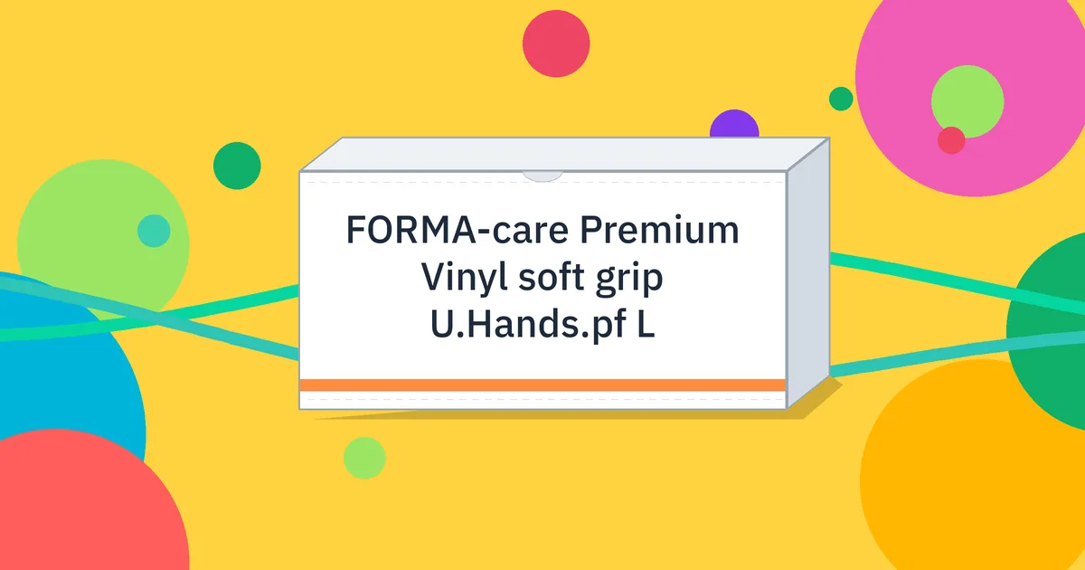 Symbolbild: Packung mit der Aufschrift FORMA-care Premium Vinyl soft grip U.Hands.pf L (PZN 18023349) – Verfügbarkeit und Bezug in Apotheken in Frankfurt am Main