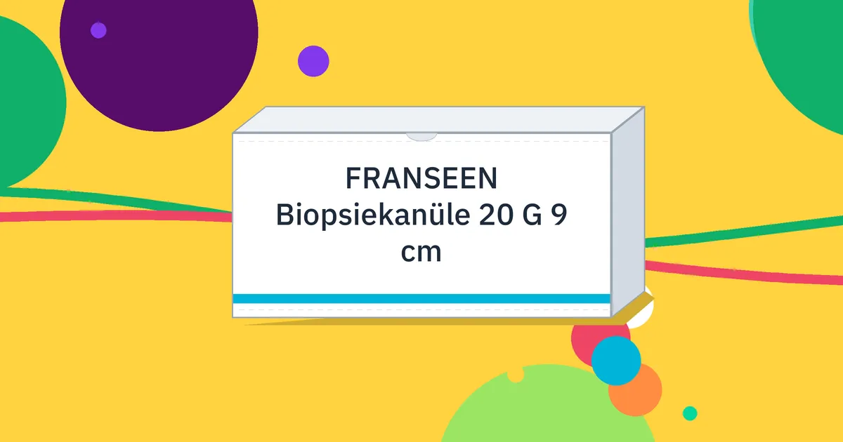 Symbolbild: Packung mit der Aufschrift FRANSEEN Biopsiekanüle 20 G 9 cm (PZN 04504714) – Verfügbarkeit und Bezug in Apotheken in Frankfurt am Main