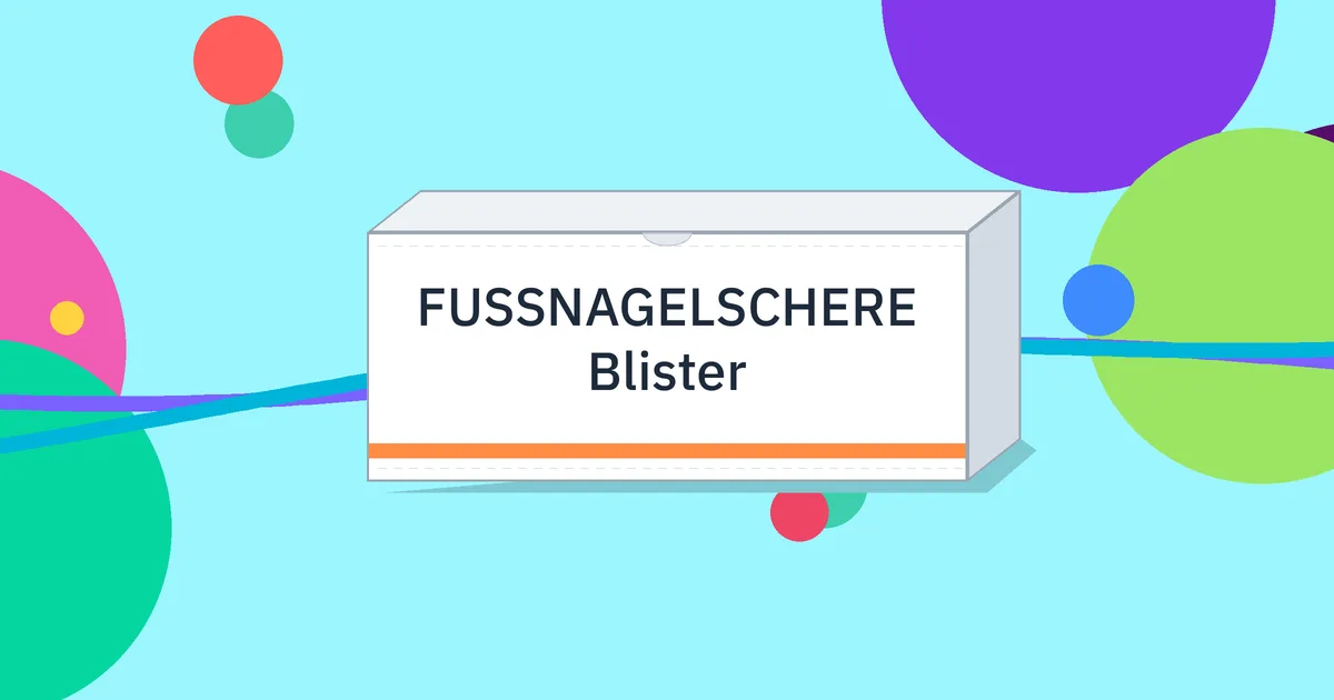 Symbolbild: Packung mit der Aufschrift FUSSNAGELSCHERE Blister (PZN 01569877) – Verfügbarkeit und Bezug in Apotheken in Frankfurt am Main