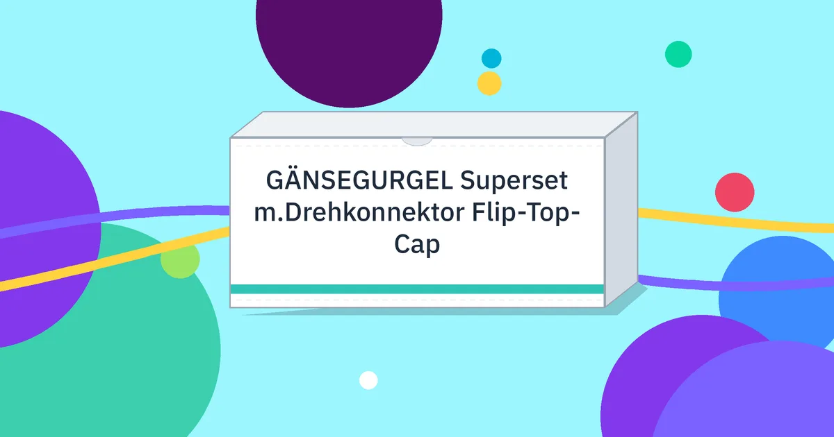 Symbolbild: Packung mit der Aufschrift GÄNSEGURGEL Superset m.Drehkonnektor Flip-Top-Cap (PZN 16787870) – Verfügbarkeit und Bezug in Apotheken in Frankfurt am Main