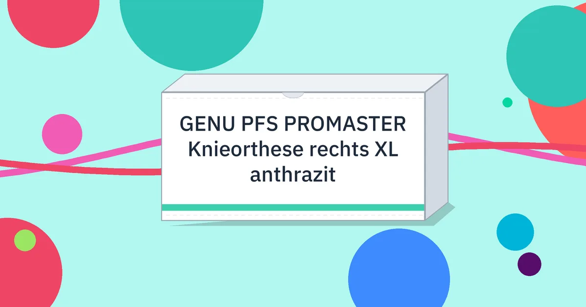 Symbolbild: Packung mit der Aufschrift GENU PFS PROMASTER Knieorthese rechts XL anthrazit (PZN 12490825) – Verfügbarkeit und Bezug in Apotheken in Frankfurt am Main