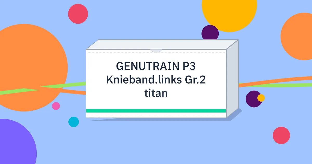 Symbolbild: Packung mit der Aufschrift GENUTRAIN P3 Knieband.links Gr.2 titan (PZN 01285128) – Verfügbarkeit und Bezug in Apotheken in Frankfurt am Main