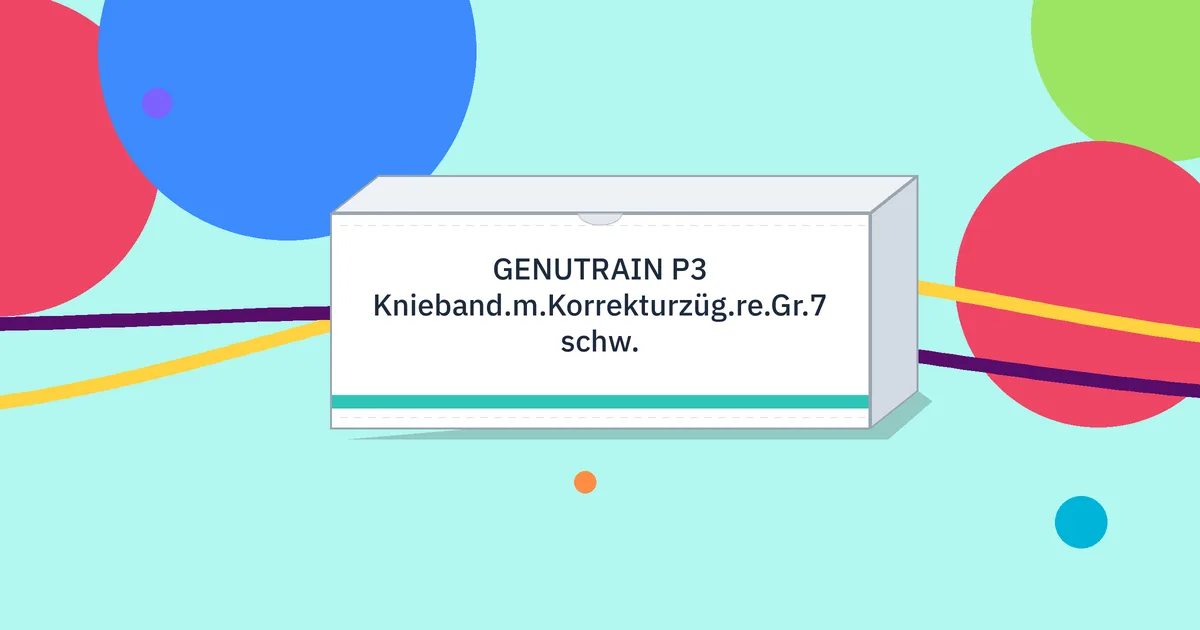 Symbolbild: Packung mit der Aufschrift GENUTRAIN P3 Knieband.m.Korrekturzüg.re.Gr.7 schw. (PZN 20186403) – Verfügbarkeit und Bezug in Apotheken in Frankfurt am Main