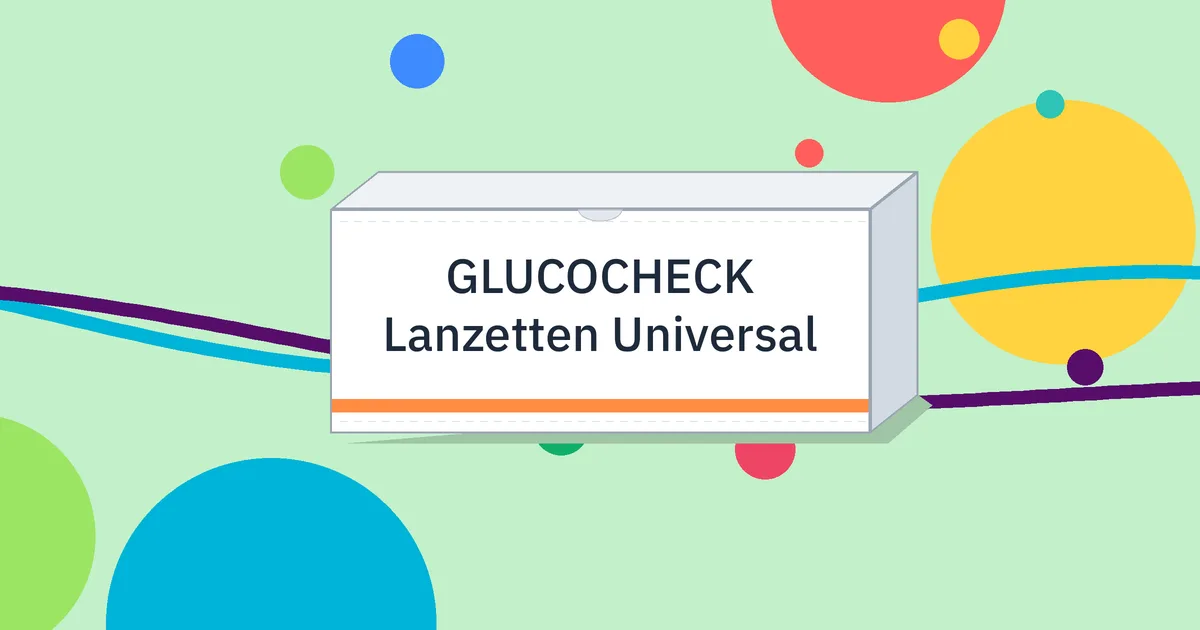 Symbolbild: Packung mit der Aufschrift GLUCOCHECK Lanzetten Universal (PZN 12747690) – Verfügbarkeit und Bezug in Apotheken in Frankfurt am Main