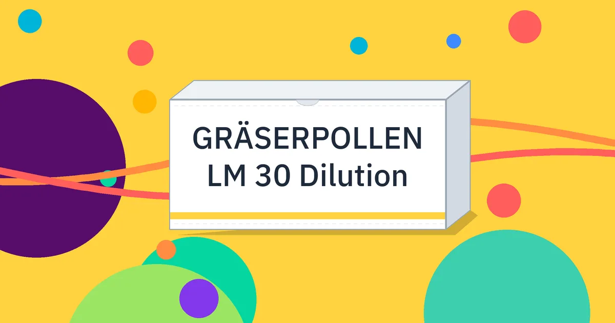 Symbolbild: Packung mit der Aufschrift GRÄSERPOLLEN LM 30 Dilution (PZN 12882353) – Verfügbarkeit und Bezug in Apotheken in Frankfurt am Main
