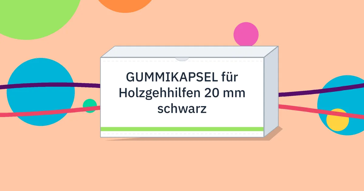 Symbolbild: Packung mit der Aufschrift GUMMIKAPSEL für Holzgehhilfen 20 mm schwarz (PZN 14213544) – Verfügbarkeit und Bezug in Apotheken in Frankfurt am Main
