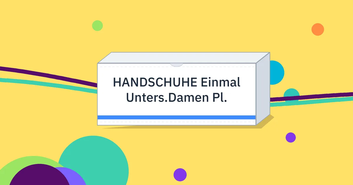 Symbolbild: Packung mit der Aufschrift HANDSCHUHE Einmal Unters.Damen Pl. (PZN 01728005) – Verfügbarkeit und Bezug in Apotheken in Frankfurt am Main
