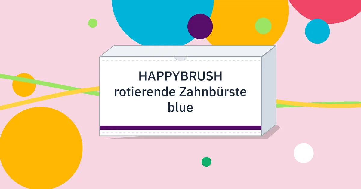 Symbolbild: Packung mit der Aufschrift HAPPYBRUSH rotierende Zahnbürste blue (PZN 14216867) – Verfügbarkeit und Bezug in Apotheken in Frankfurt am Main