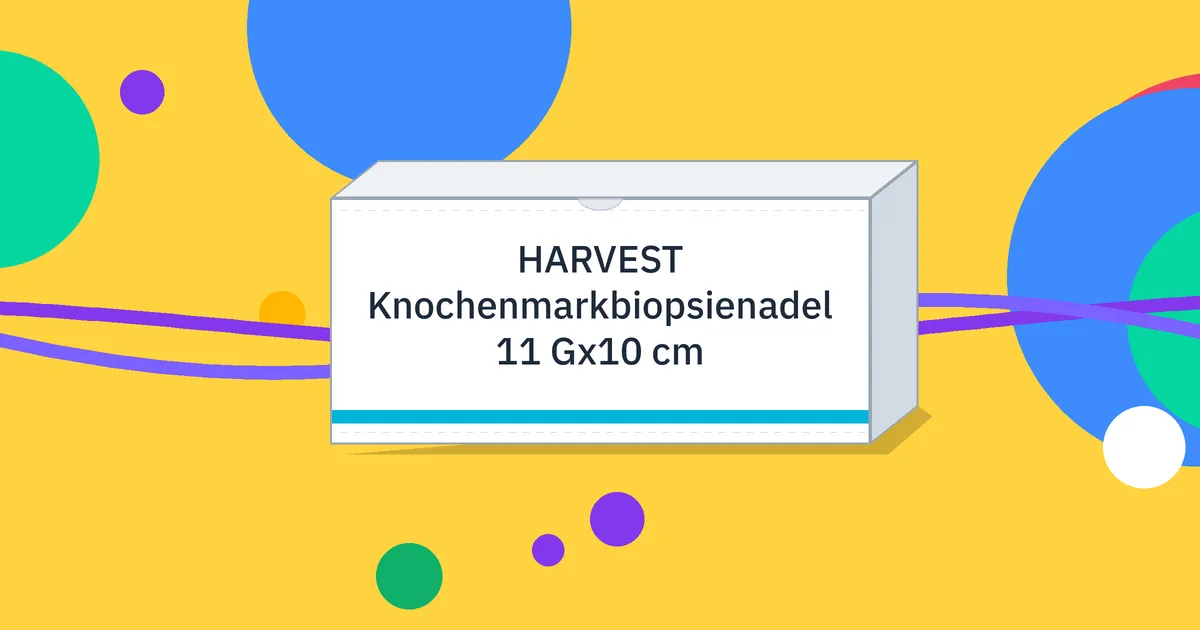 Symbolbild: Packung mit der Aufschrift HARVEST Knochenmarkbiopsienadel 11 Gx10 cm (PZN 06124499) – Verfügbarkeit und Bezug in Apotheken in Frankfurt am Main