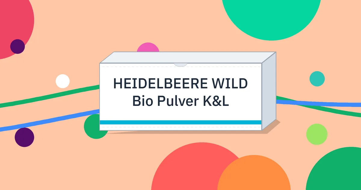 Symbolbild: Packung mit der Aufschrift HEIDELBEERE WILD Bio Pulver K&L (PZN 17962625) – Verfügbarkeit und Bezug in Apotheken in Frankfurt am Main