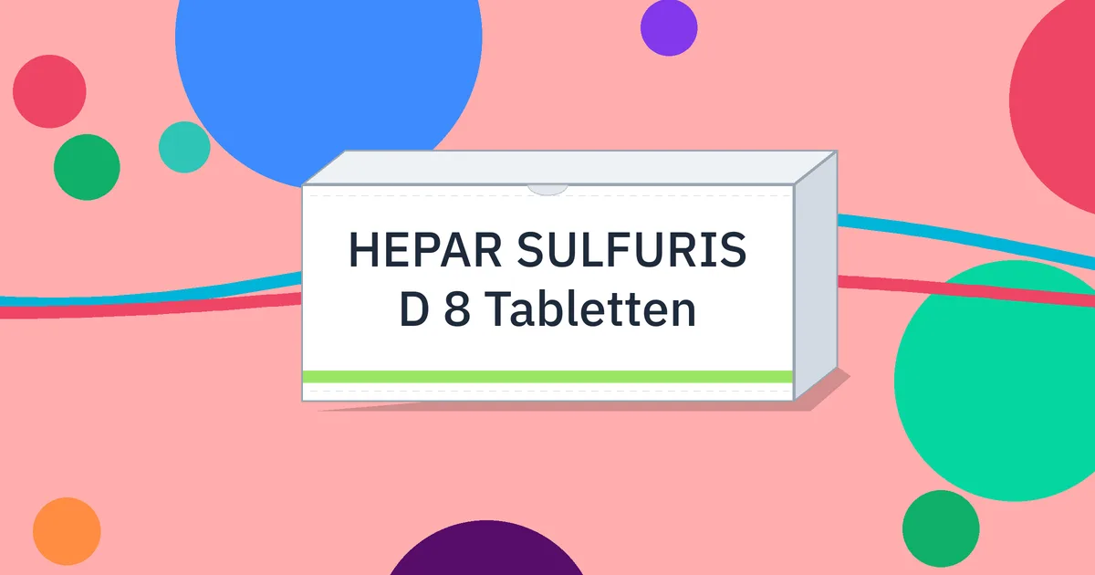 Symbolbild: Packung mit der Aufschrift HEPAR SULFURIS D 8 Tabletten (PZN 02631420) – Verfügbarkeit und Bezug in Apotheken in Frankfurt am Main