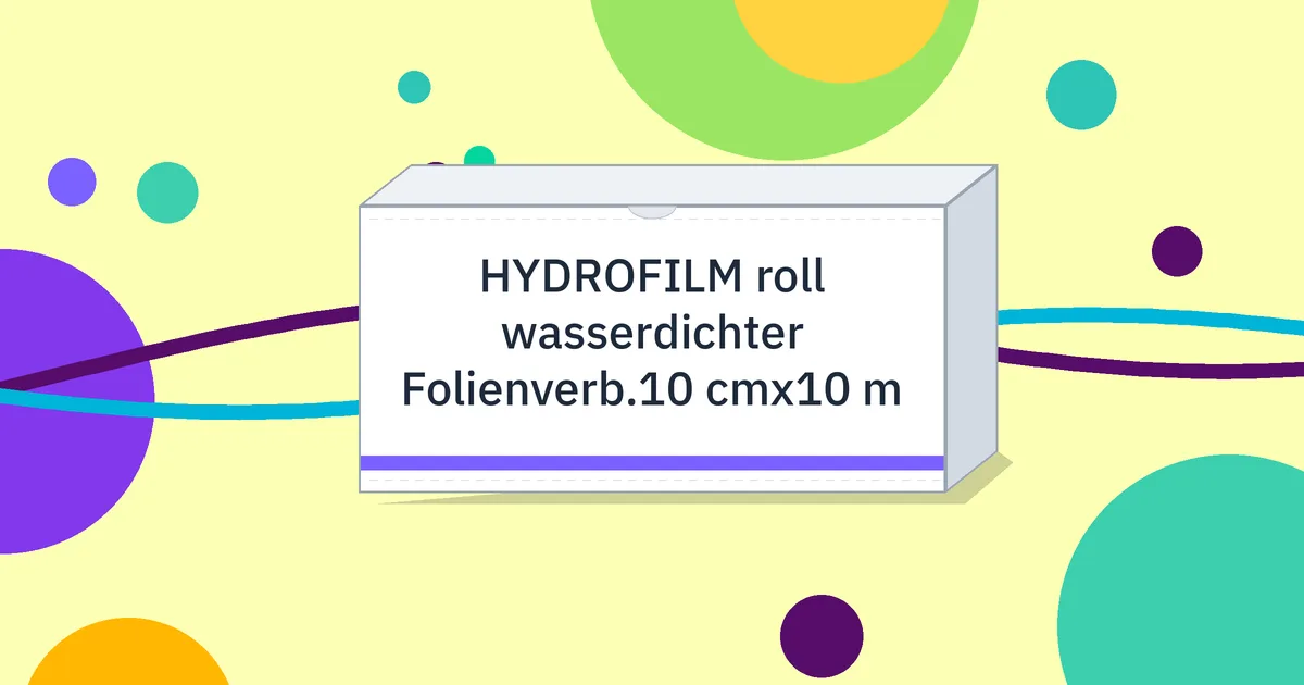 Symbolbild: Packung mit der Aufschrift HYDROFILM roll wasserdichter Folienverb.10 cmx10 m (PZN 19701254) – Verfügbarkeit und Bezug in Apotheken in Frankfurt am Main