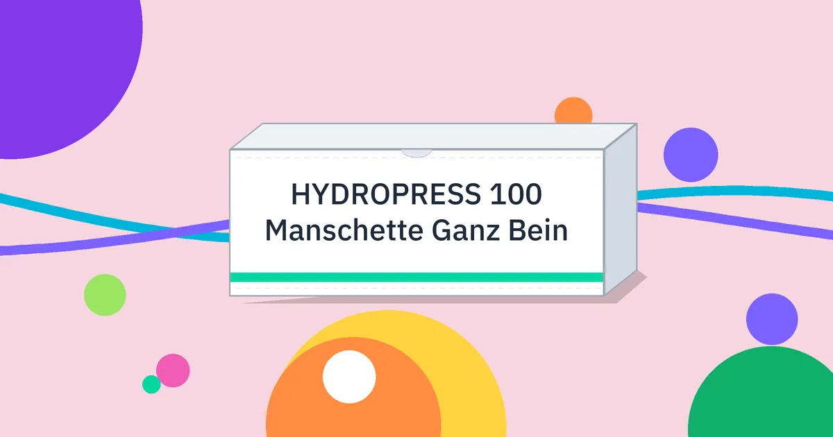 Symbolbild: Packung mit der Aufschrift HYDROPRESS 100 Manschette Ganz Bein (PZN 06617799) – Verfügbarkeit und Bezug in Apotheken in Frankfurt am Main