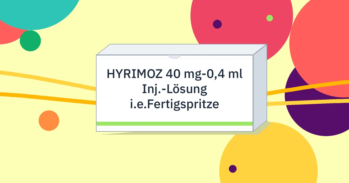 Symbolbild: Packung mit der Aufschrift HYRIMOZ 40 mg-0,4 ml Inj.-Lösung i.e.Fertigspritze (PZN 19212437) – Verfügbarkeit und Bezug in Apotheken in Frankfurt am Main