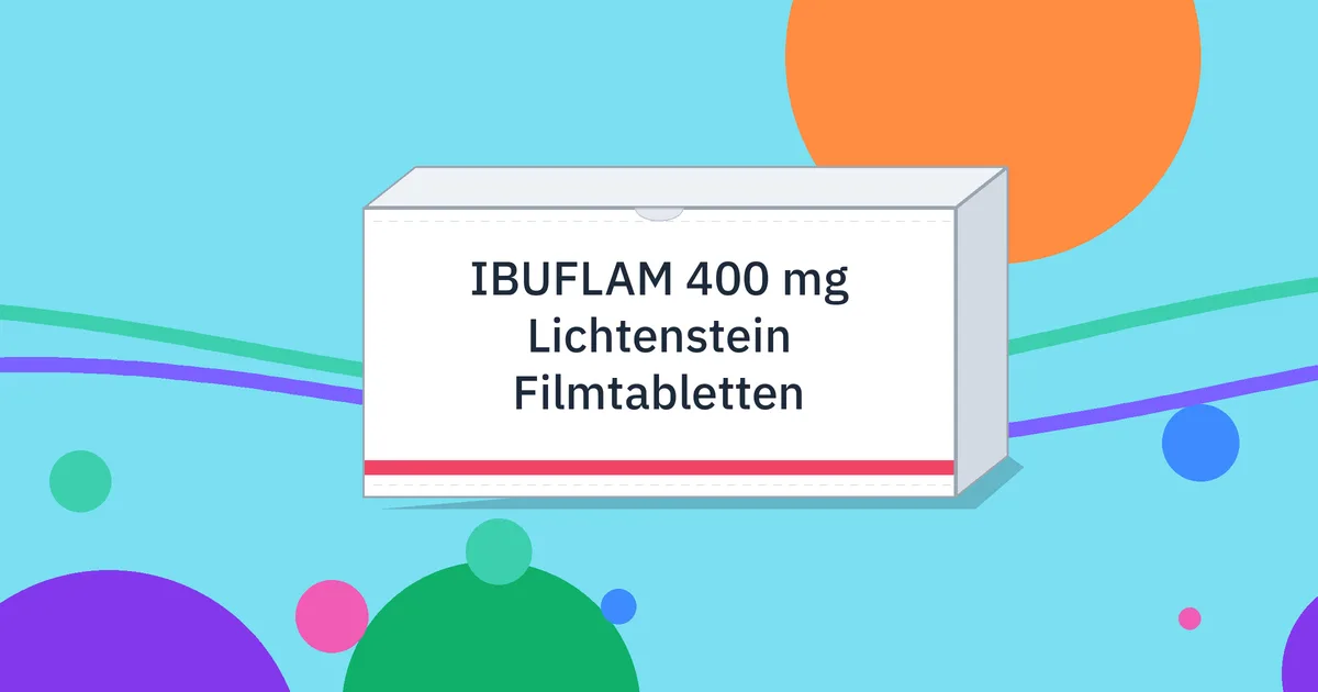 Symbolbild: Packung mit der Aufschrift IBUFLAM 400 mg Lichtenstein Filmtabletten (PZN 06313355) – Verfügbarkeit und Bezug in Apotheken in Frankfurt am Main