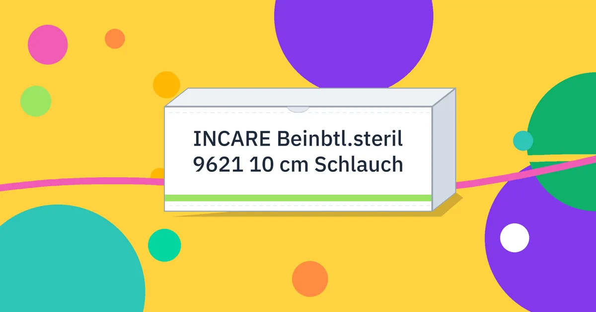 Symbolbild: Packung mit der Aufschrift INCARE Beinbtl.steril 9621 10 cm Schlauch (PZN 00274789) – Verfügbarkeit und Bezug in Apotheken in Frankfurt am Main
