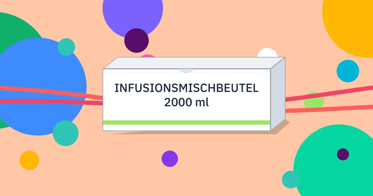 Symbolbild: Packung mit der Aufschrift INFUSIONSMISCHBEUTEL 2000 ml (PZN 19986699) – Verfügbarkeit und Bezug in Apotheken in Frankfurt am Main