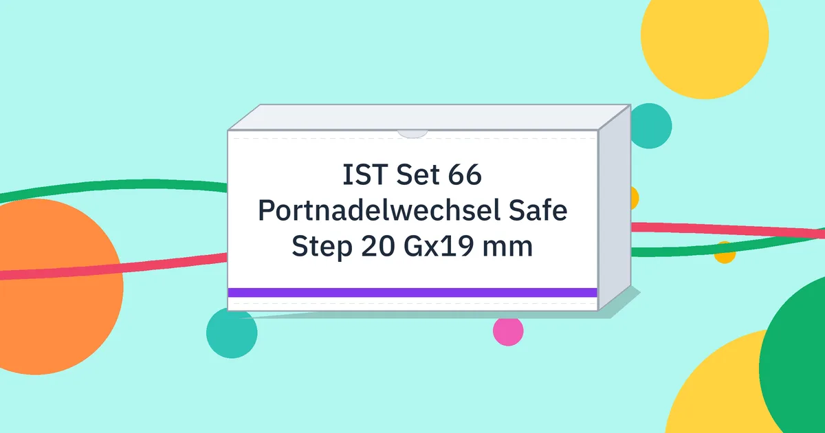 Symbolbild: Packung mit der Aufschrift IST Set 66 Portnadelwechsel Safe Step 20 Gx19 mm (PZN 20601813) – Verfügbarkeit und Bezug in Apotheken in Frankfurt am Main