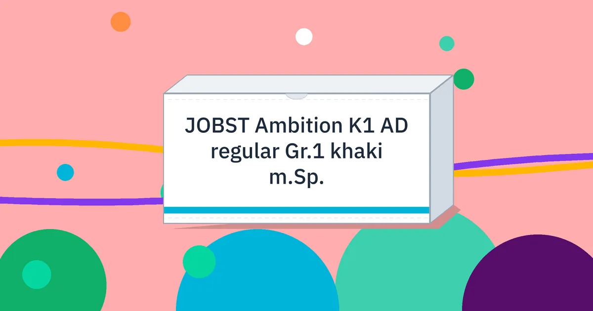 Symbolbild: Packung mit der Aufschrift JOBST Ambition K1 AD regular Gr.1 khaki m.Sp. (PZN 11020224) – Verfügbarkeit und Bezug in Apotheken in Frankfurt am Main