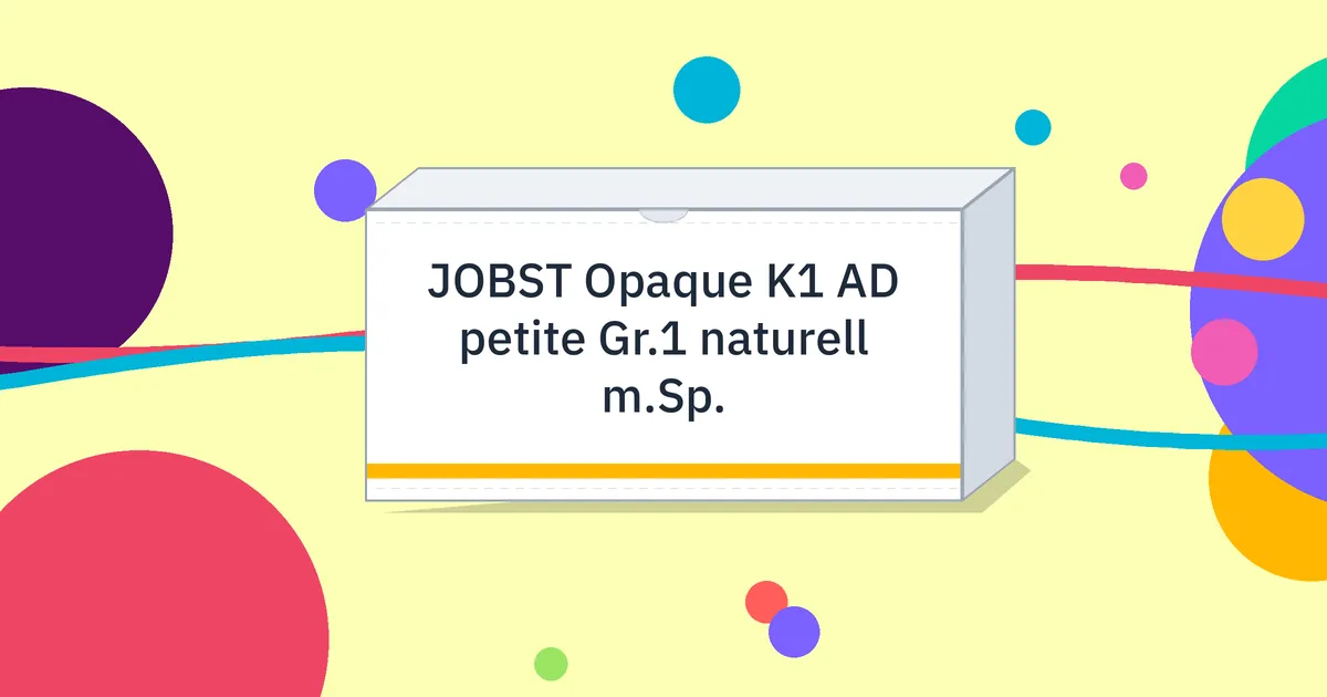 Symbolbild: Packung mit der Aufschrift JOBST Opaque K1 AD petite Gr.1 naturell m.Sp. (PZN 13079032) – Verfügbarkeit und Bezug in Apotheken in Frankfurt am Main
