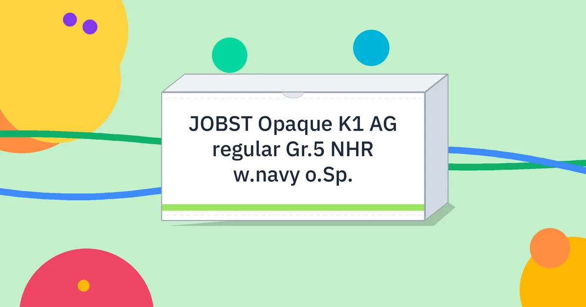 Symbolbild: Packung mit der Aufschrift JOBST Opaque K1 AG regular Gr.5 NHR w.navy o.Sp. (PZN 13095597) – Verfügbarkeit und Bezug in Apotheken in Frankfurt am Main