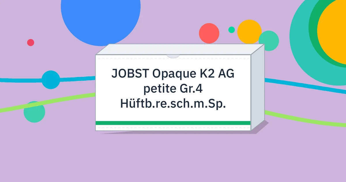 Symbolbild: Packung mit der Aufschrift JOBST Opaque K2 AG petite Gr.4 Hüftb.re.sch.m.Sp. (PZN 13115207) – Verfügbarkeit und Bezug in Apotheken in Frankfurt am Main