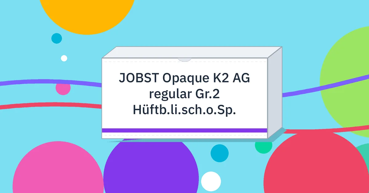 Symbolbild: Packung mit der Aufschrift JOBST Opaque K2 AG regular Gr.2 Hüftb.li.sch.o.Sp. (PZN 13116282) – Verfügbarkeit und Bezug in Apotheken in Frankfurt am Main