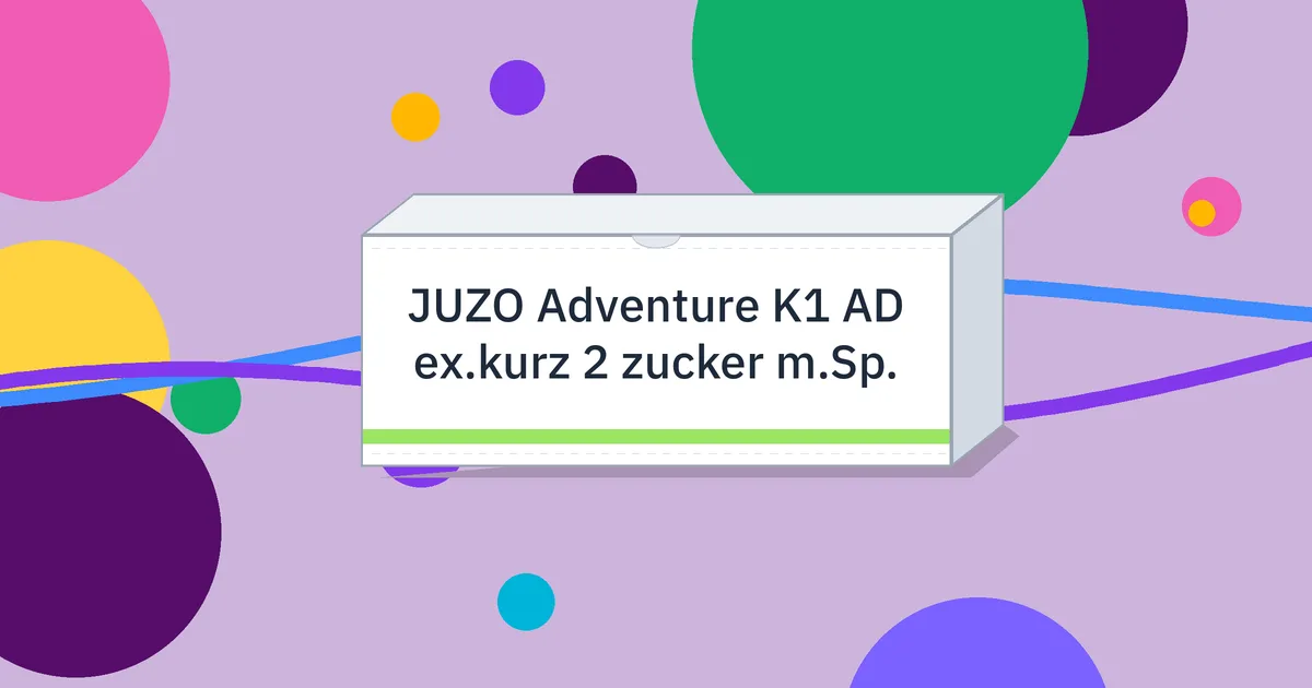 Symbolbild: Packung mit der Aufschrift JUZO Adventure K1 AD ex.kurz 2 zucker m.Sp. (PZN 16343475) – Verfügbarkeit und Bezug in Apotheken in Frankfurt am Main