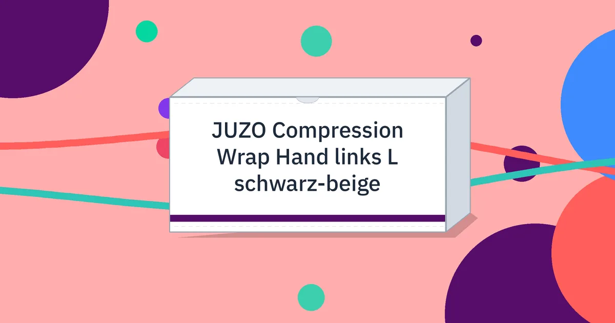 Symbolbild: Packung mit der Aufschrift JUZO Compression Wrap Hand links L schwarz-beige (PZN 16143693) – Verfügbarkeit und Bezug in Apotheken in Frankfurt am Main