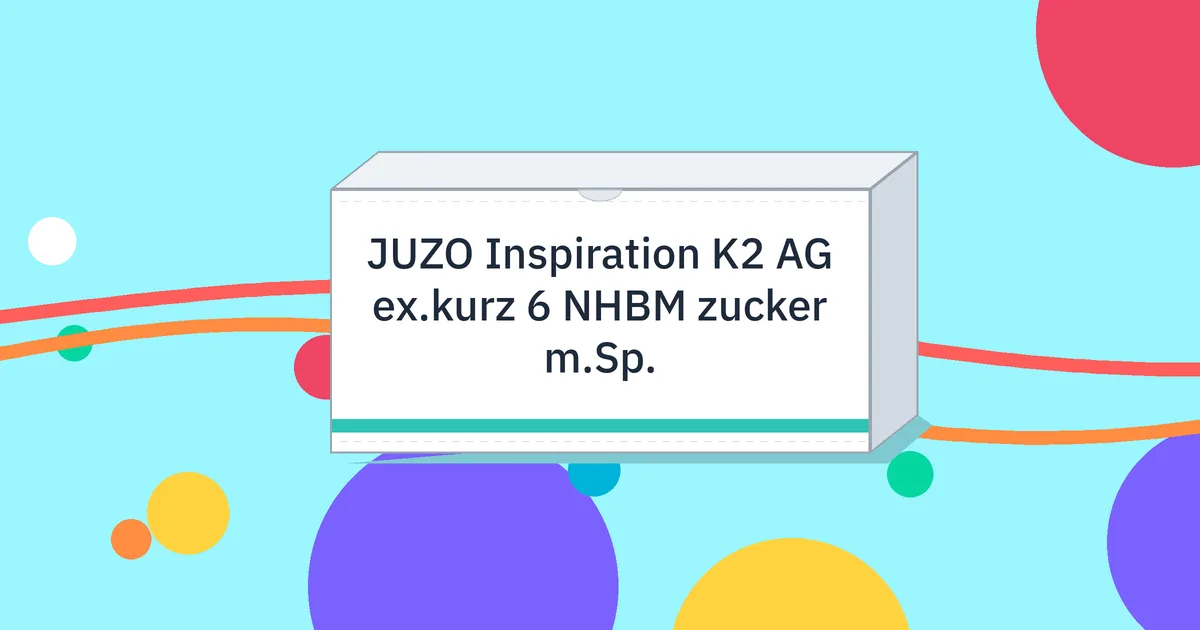 Symbolbild: Packung mit der Aufschrift JUZO Inspiration K2 AG ex.kurz 6 NHBM zucker m.Sp. (PZN 14965712) – Verfügbarkeit und Bezug in Apotheken in Frankfurt am Main