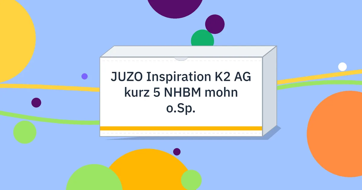 Symbolbild: Packung mit der Aufschrift JUZO Inspiration K2 AG kurz 5 NHBM mohn o.Sp. (PZN 14922737) – Verfügbarkeit und Bezug in Apotheken in Frankfurt am Main