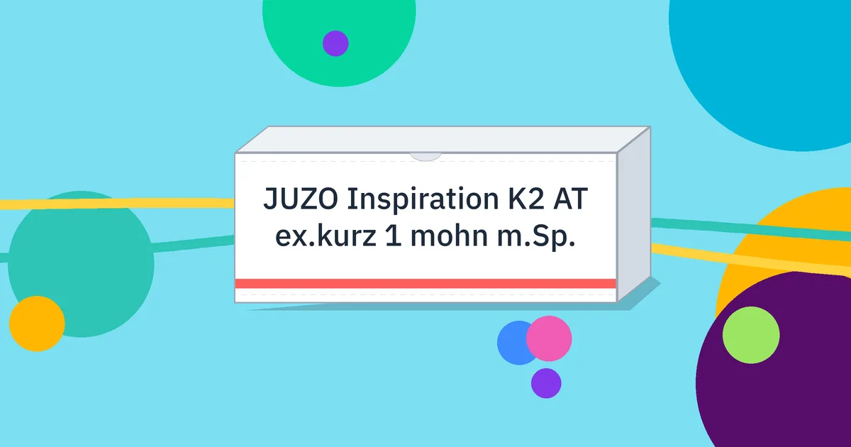 Symbolbild: Packung mit der Aufschrift JUZO Inspiration K2 AT ex.kurz 1 mohn m.Sp. (PZN 14952626) – Verfügbarkeit und Bezug in Apotheken in Frankfurt am Main