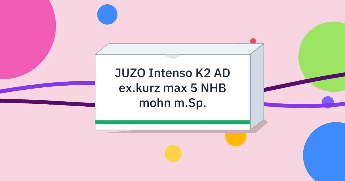Symbolbild: Packung mit der Aufschrift JUZO Intenso K2 AD ex.kurz max 5 NHB mohn m.Sp. (PZN 18610609) – Verfügbarkeit und Bezug in Apotheken in Frankfurt am Main