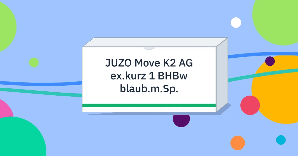 Symbolbild: Packung mit der Aufschrift JUZO Move K2 AG ex.kurz 1 BHBw blaub.m.Sp. (PZN 18563844) – Verfügbarkeit und Bezug in Apotheken in Frankfurt am Main