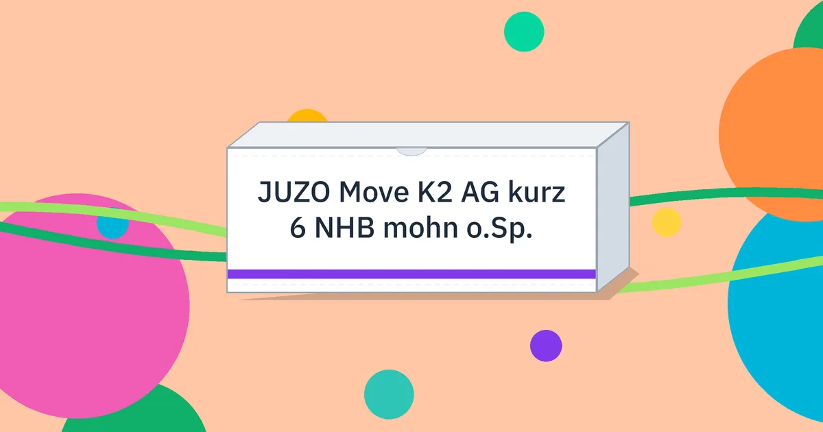 Symbolbild: Packung mit der Aufschrift JUZO Move K2 AG kurz 6 NHB mohn o.Sp. (PZN 18561354) – Verfügbarkeit und Bezug in Apotheken in Frankfurt am Main