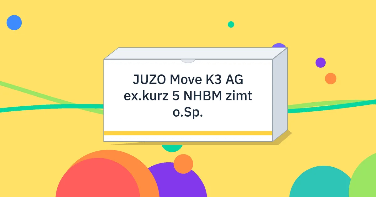 Symbolbild: Packung mit der Aufschrift JUZO Move K3 AG ex.kurz 5 NHBM zimt o.Sp. (PZN 18584680) – Verfügbarkeit und Bezug in Apotheken in Frankfurt am Main