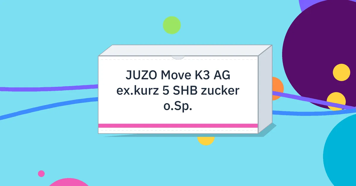 Symbolbild: Packung mit der Aufschrift JUZO Move K3 AG ex.kurz 5 SHB zucker o.Sp. (PZN 18585260) – Verfügbarkeit und Bezug in Apotheken in Frankfurt am Main