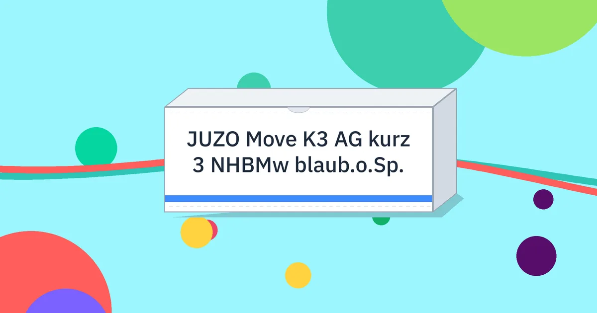 Symbolbild: Packung mit der Aufschrift JUZO Move K3 AG kurz 3 NHBMw blaub.o.Sp. (PZN 18592751) – Verfügbarkeit und Bezug in Apotheken in Frankfurt am Main