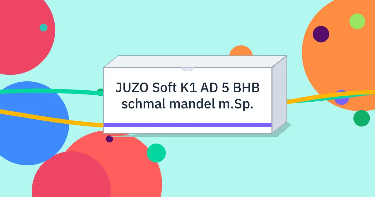Symbolbild: Packung mit der Aufschrift JUZO Soft K1 AD 5 BHB schmal mandel m.Sp. (PZN 15461238) – Verfügbarkeit und Bezug in Apotheken in Frankfurt am Main