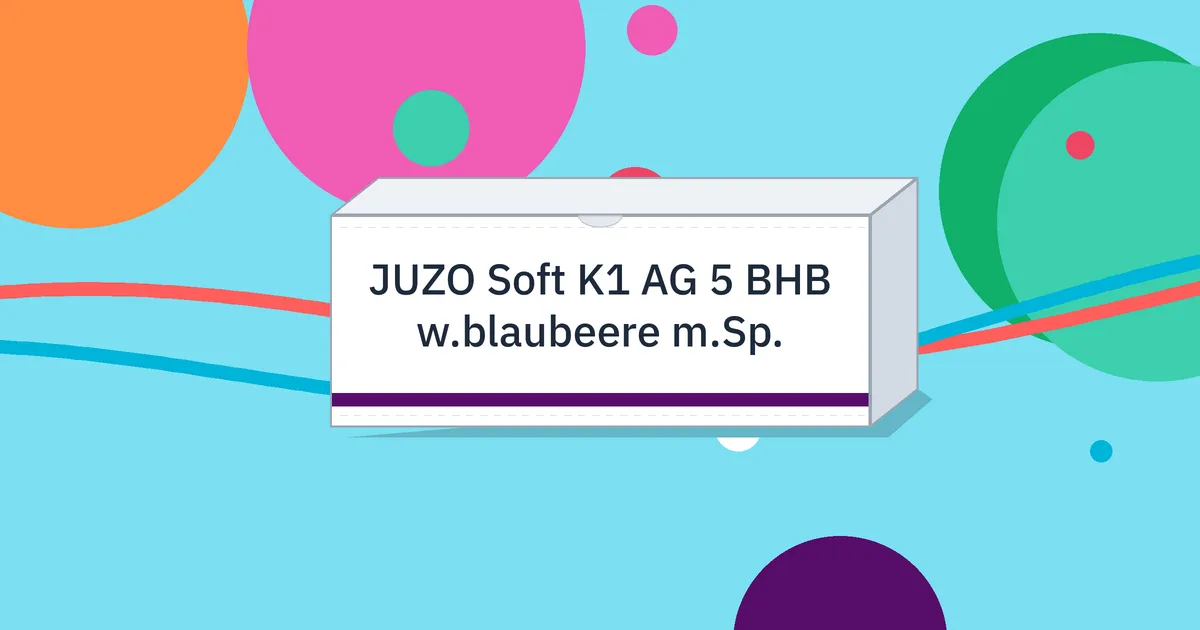 Symbolbild: Packung mit der Aufschrift JUZO Soft K1 AG 5 BHB w.blaubeere m.Sp. (PZN 14836920) – Verfügbarkeit und Bezug in Apotheken in Frankfurt am Main