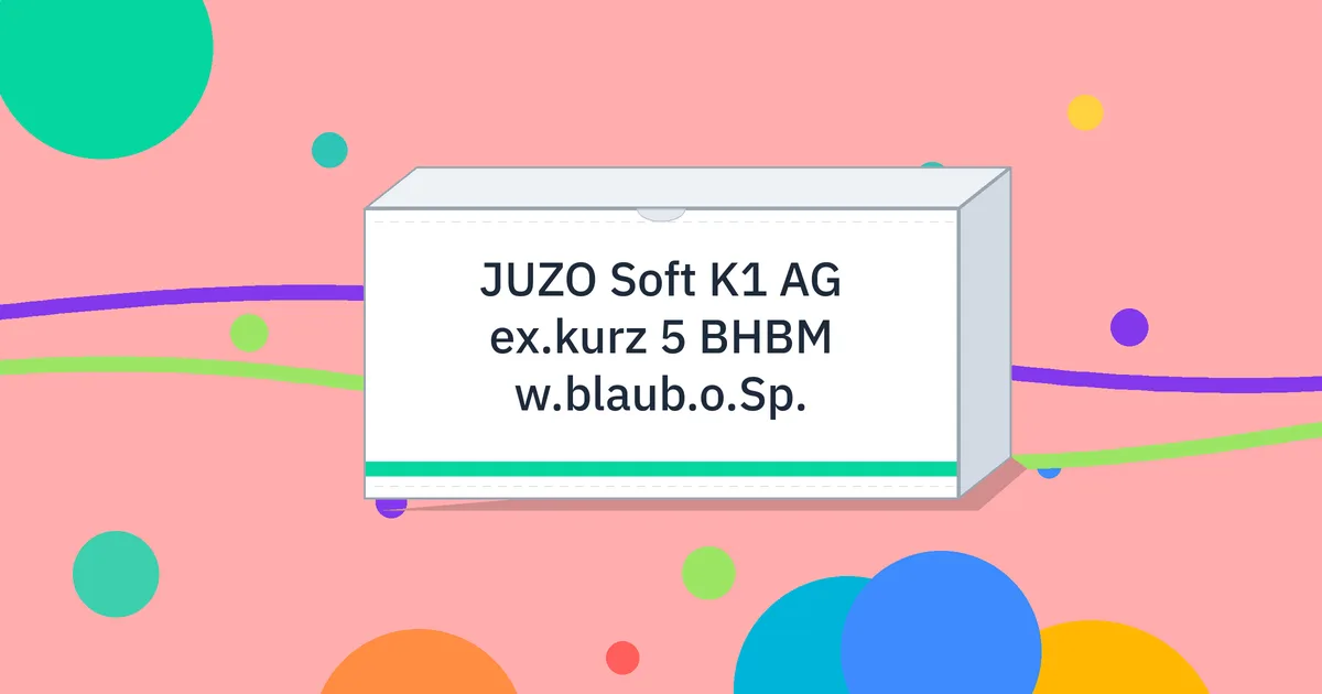 Symbolbild: Packung mit der Aufschrift JUZO Soft K1 AG ex.kurz 5 BHBM w.blaub.o.Sp. (PZN 14866329) – Verfügbarkeit und Bezug in Apotheken in Frankfurt am Main