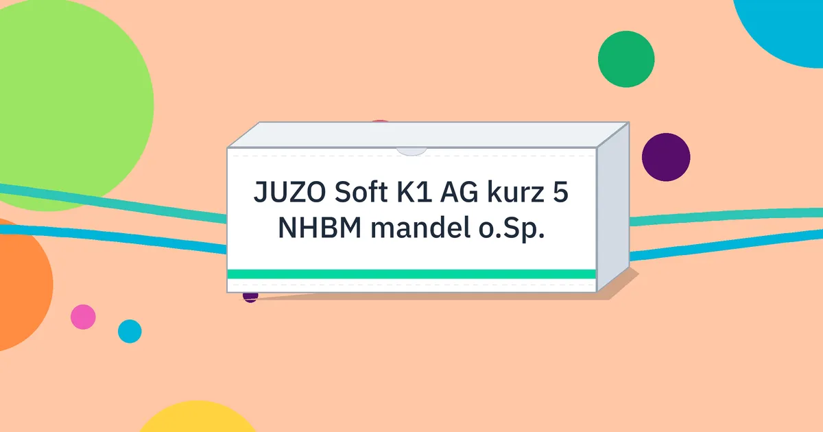 Symbolbild: Packung mit der Aufschrift JUZO Soft K1 AG kurz 5 NHBM mandel o.Sp. (PZN 14996581) – Verfügbarkeit und Bezug in Apotheken in Frankfurt am Main