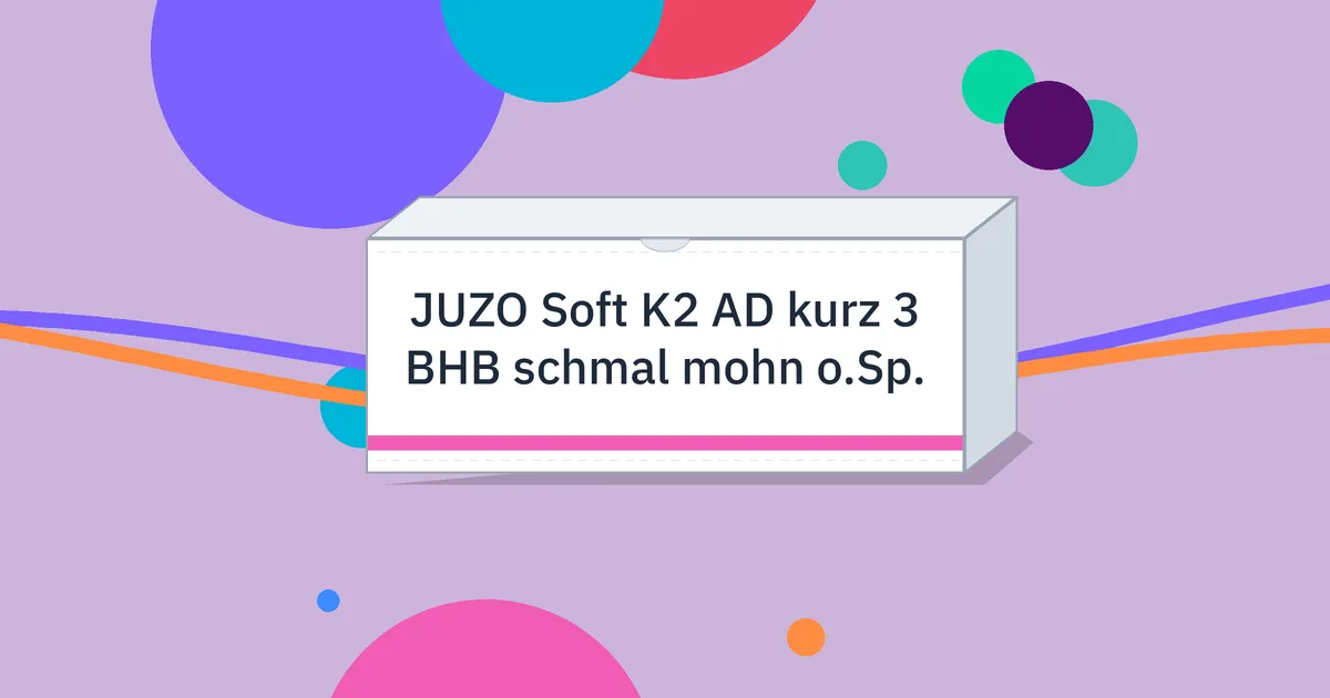 Symbolbild: Packung mit der Aufschrift JUZO Soft K2 AD kurz 3 BHB schmal mohn o.Sp. (PZN 15467985) – Verfügbarkeit und Bezug in Apotheken in Frankfurt am Main