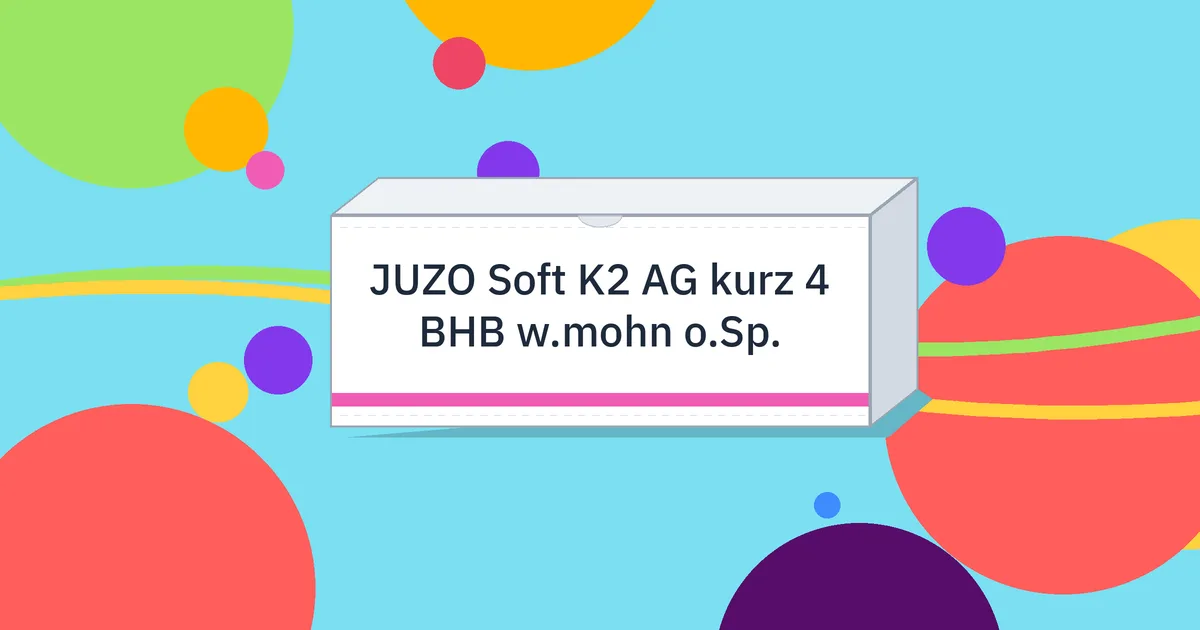 Symbolbild: Packung mit der Aufschrift JUZO Soft K2 AG kurz 4 BHB w.mohn o.Sp. (PZN 14842984) – Verfügbarkeit und Bezug in Apotheken in Frankfurt am Main