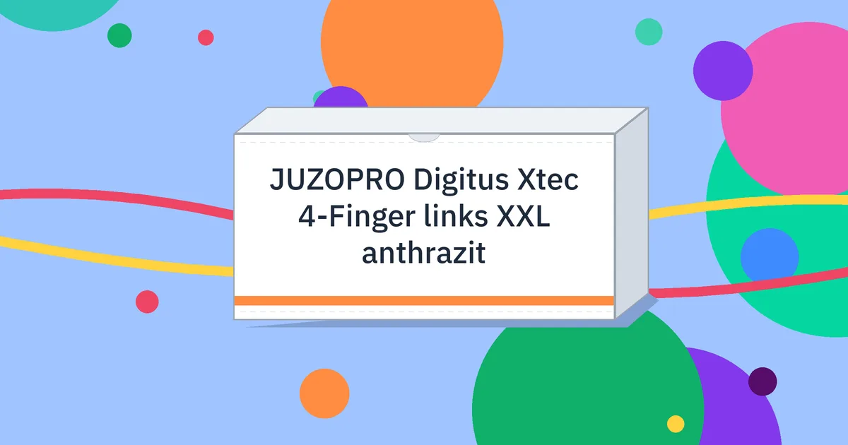 Symbolbild: Packung mit der Aufschrift JUZOPRO Digitus Xtec 4-Finger links XXL anthrazit (PZN 16766483) – Verfügbarkeit und Bezug in Apotheken in Frankfurt am Main