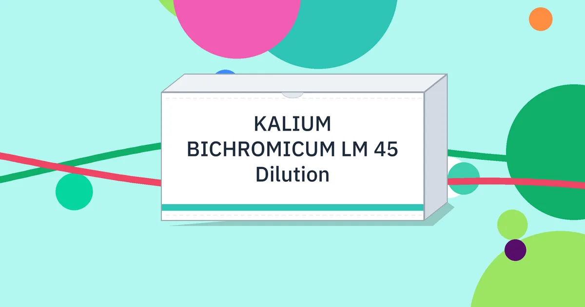 Symbolbild: Packung mit der Aufschrift KALIUM BICHROMICUM LM 45 Dilution (PZN 12917672) – Verfügbarkeit und Bezug in Apotheken in Frankfurt am Main